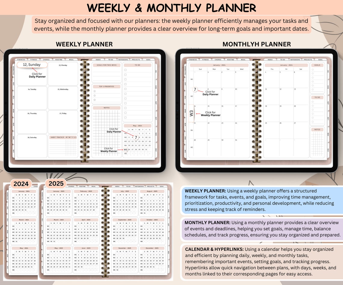 All-in-one Digital Planner 2024, 2025, Digital Planner, Weekly, Daily ...