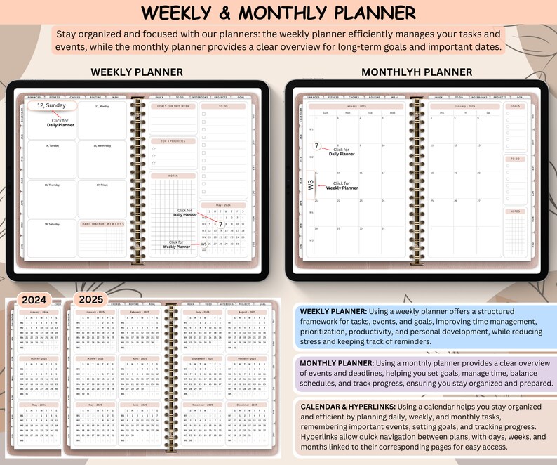 All-in-one Digital Planner 2024, 2025, Digital Planner, Weekly, Daily ...
