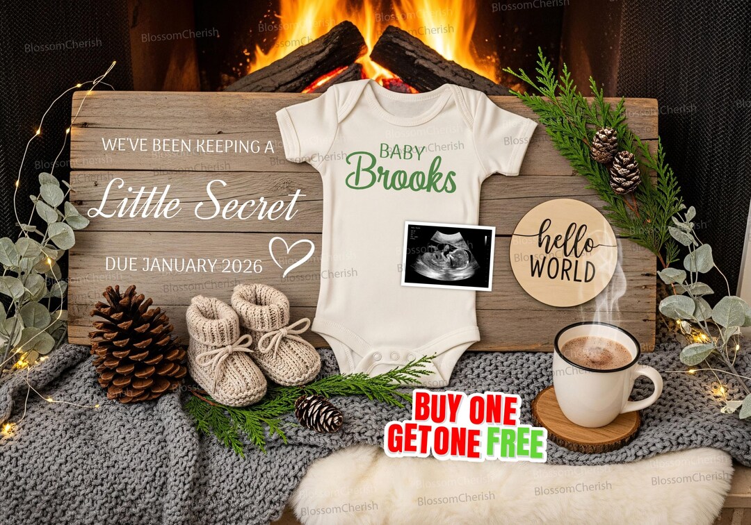Pregnancy Announcement Rustic Winter | Family Growing Reveal | Digital ...