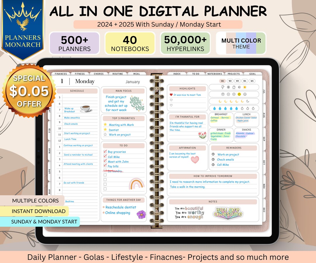 All-in-one Digital Planner 2024, 2025, Digital Planner, Weekly, Daily ...