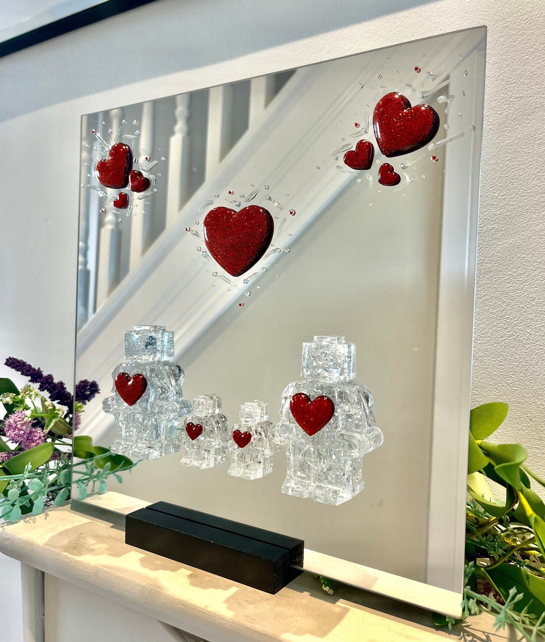 Robotic Acrylic Art. A Family of Clear Silver Glitter Robots, Red ...