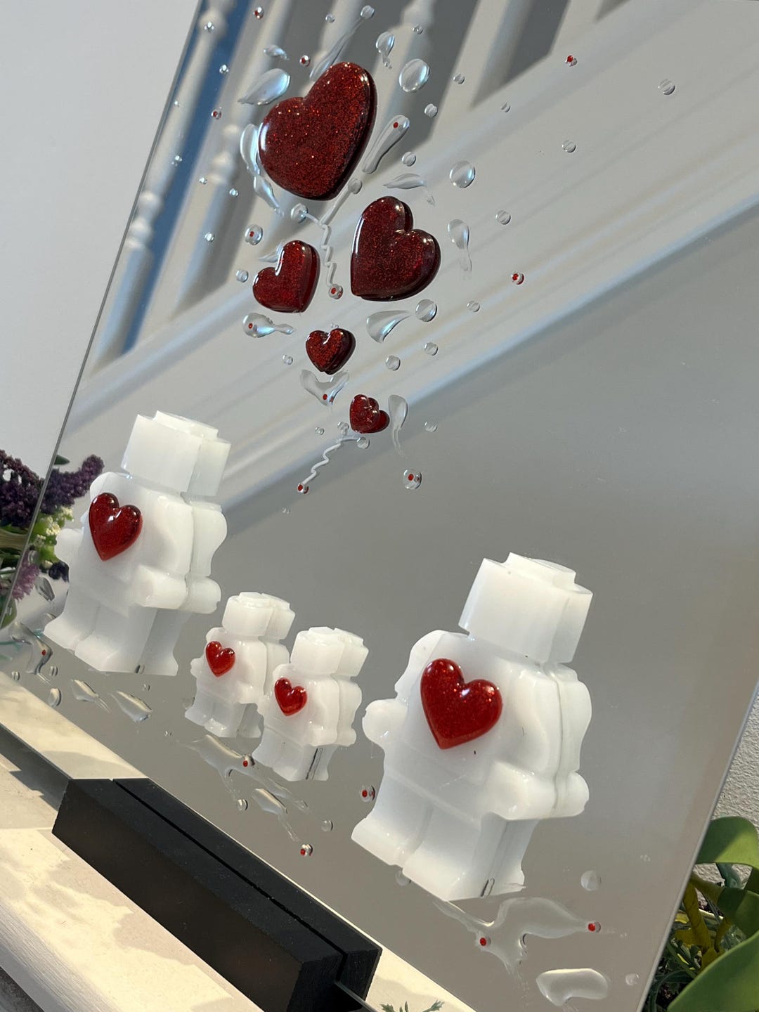 Lego Inspired White Resin Robots With Red Hearts and a Sky Full of ...