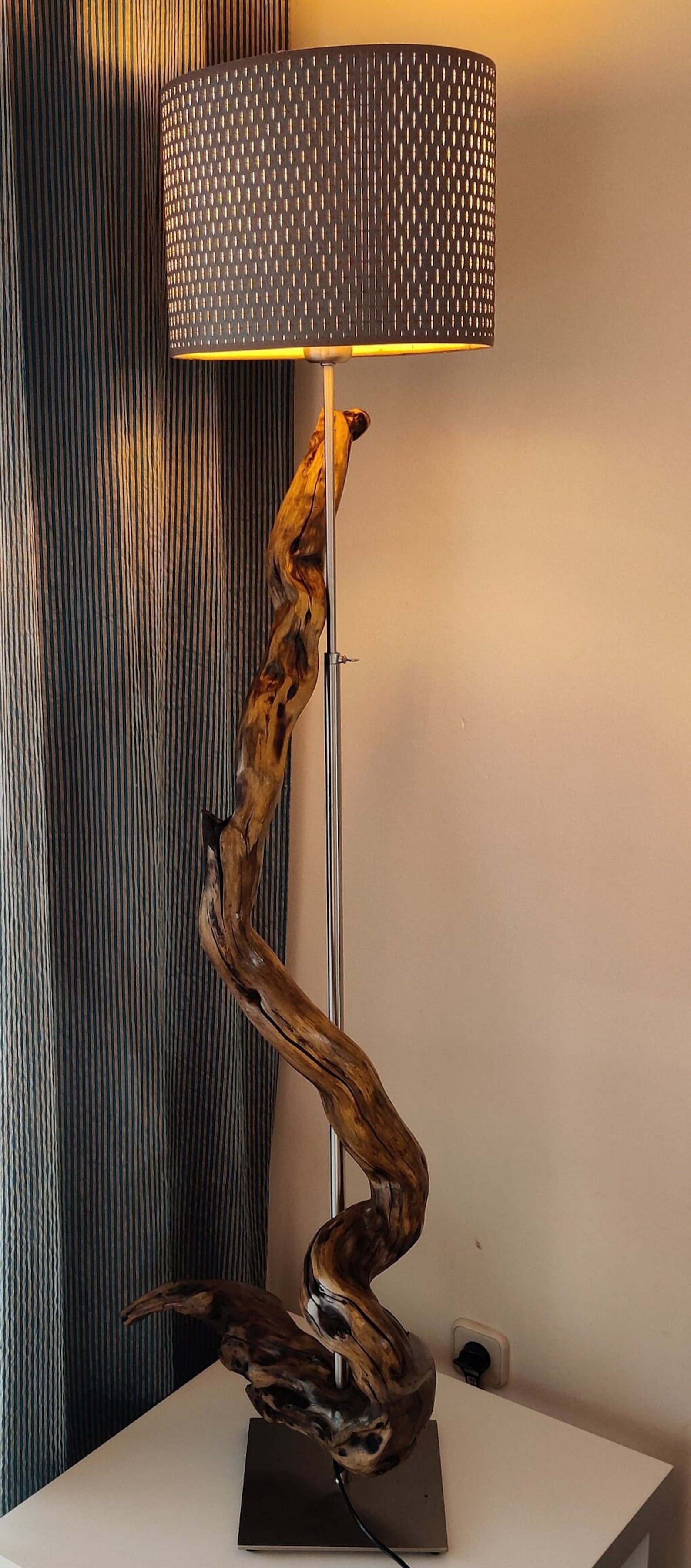 Rustic Wooden Floor Lamp Artisan Wedding Gift Personalized Decor House ...