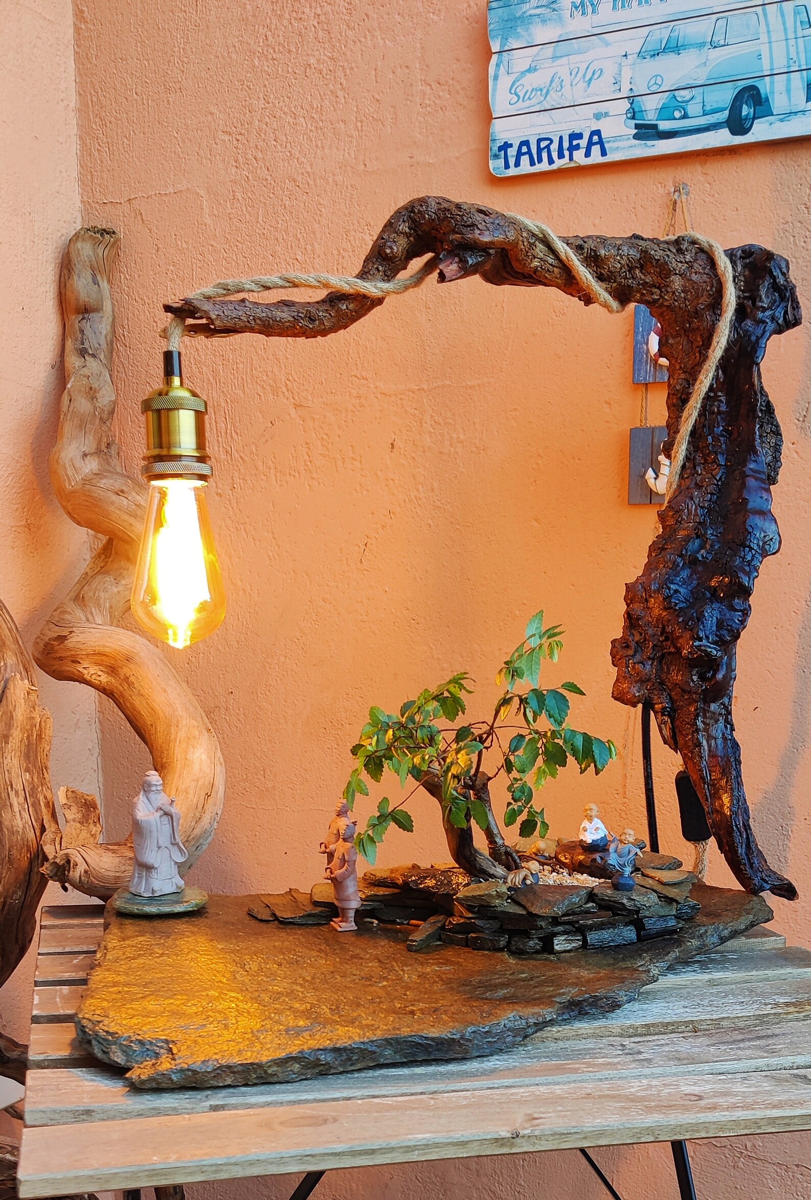 Bonsai Tree Lamp Wooden Bonsai Lamp Wood Lamp Zen Corner Decor Bonsai ...