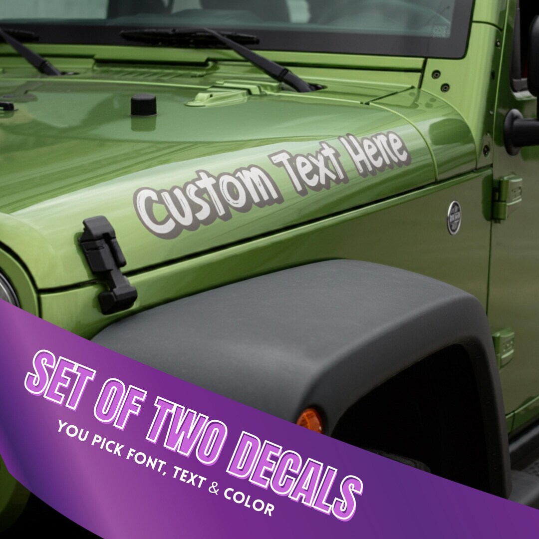 25" X 3.5" Set of 2 Two-color Vinyl Hood Decals Custom Vehicle Name ...
