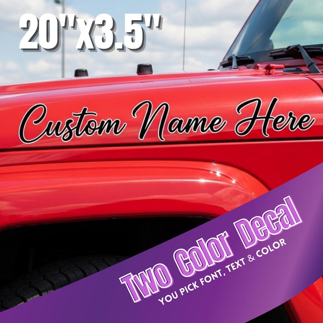 Custom Two-color Hood Vinyl Decals - 20"x3.5" Personalized Text (set of ...