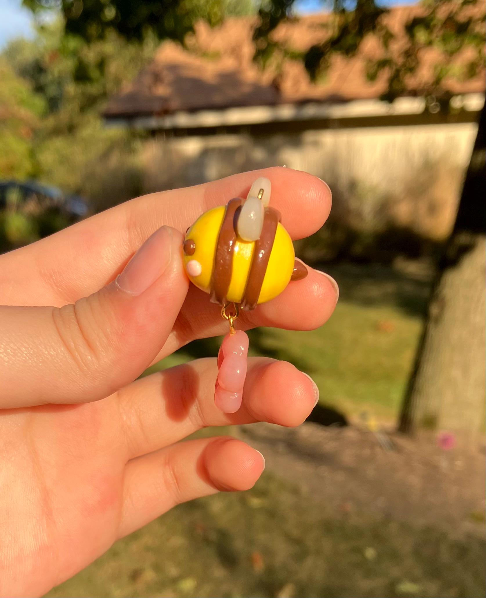 Polymer Clay Bee With Pink Flower, Bee With Sakura Flower Phone Charm ...