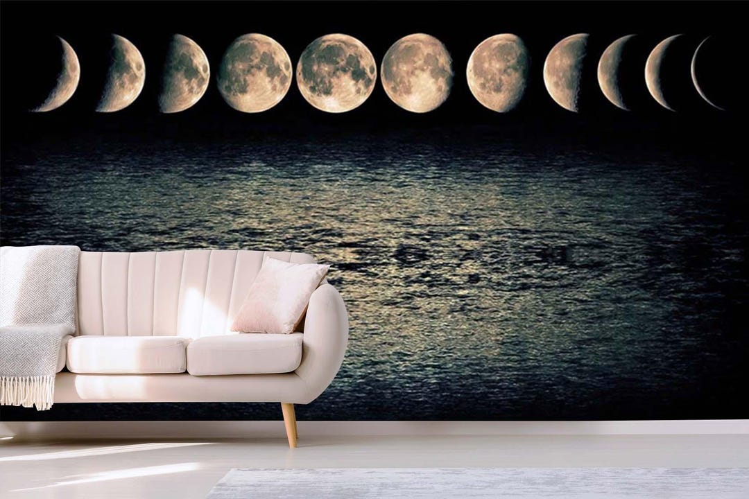 Moon Phases Wallpaper, Moon Wall Painting, Moon Mural Wallpaper ...