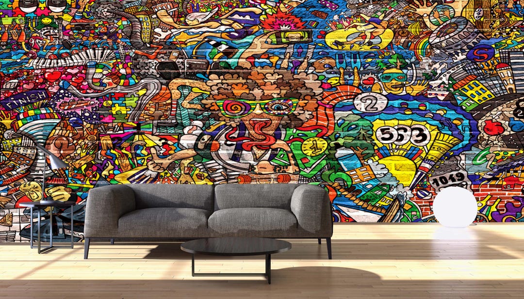 Graffiti Collage Art,brick Wall Decor Mural,street Art Wall Decor ...