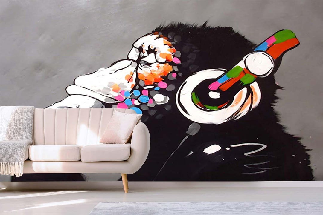 Monkey Mural, Graffiti Wall Sticker, Modern Wall Decor, Wall Paper Peel ...