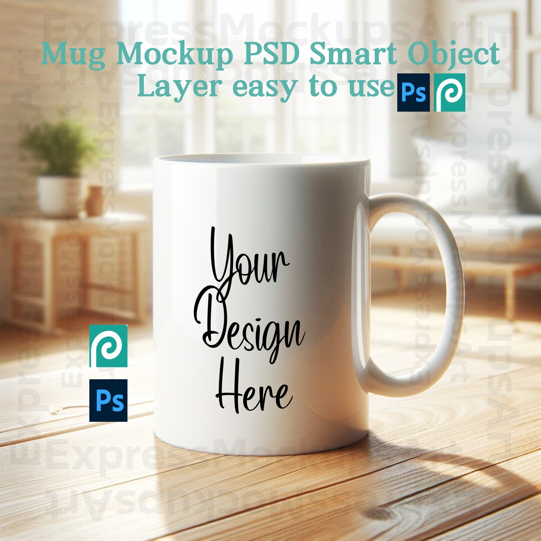 Mug Mockup PSD for Photoshop, Blank Mug Template Design for Photopea ...