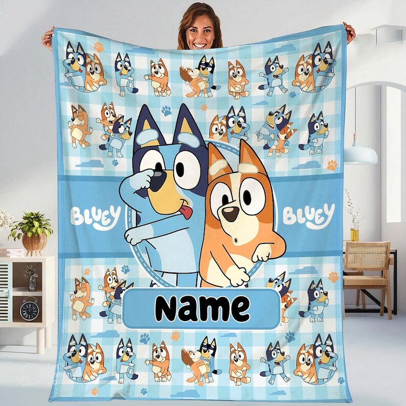 Personalized Bluey Blanket, Bluey Family Soft Cozy Fleece Blankets ...