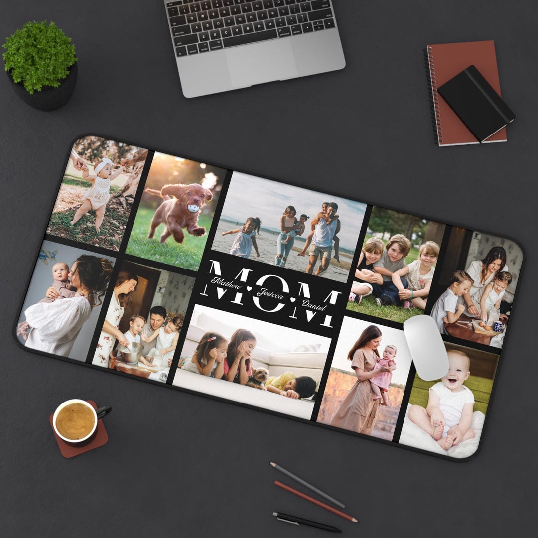Personalized Mom Photo Collage Desk Mat With Kids Name, Large Desk Mat ...