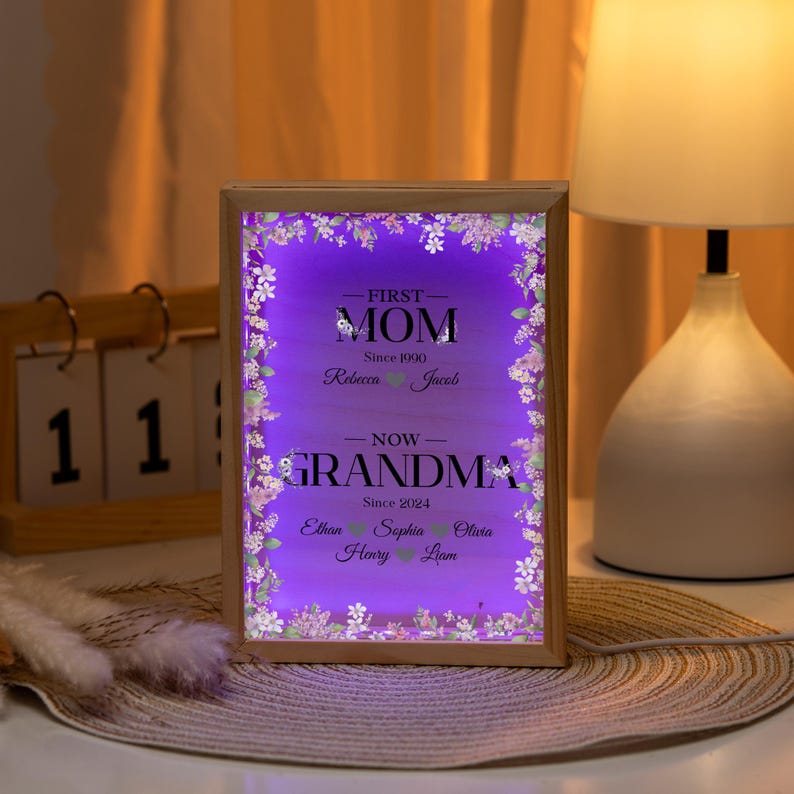 First Mom Now Grandma Frame Light Box, Custom Acrylic Night Light ...