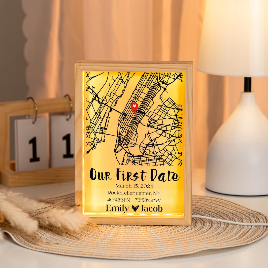 First Date Map, Where We Met Map Acrylic Night Light, Long Distance ...