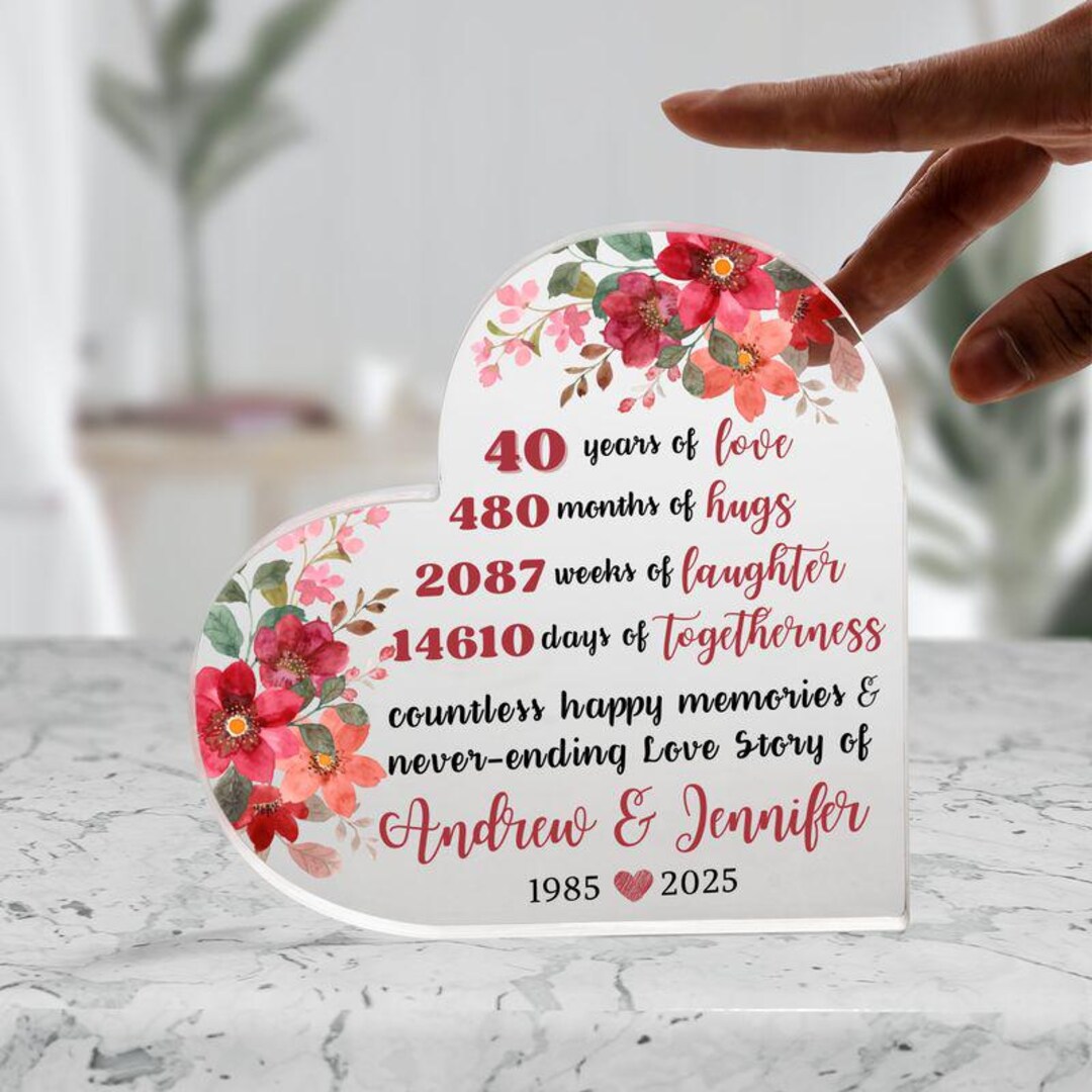 Personalized 40th Anniversary Heart Acrylic Plaque, 5th 9th 10th 25th ...