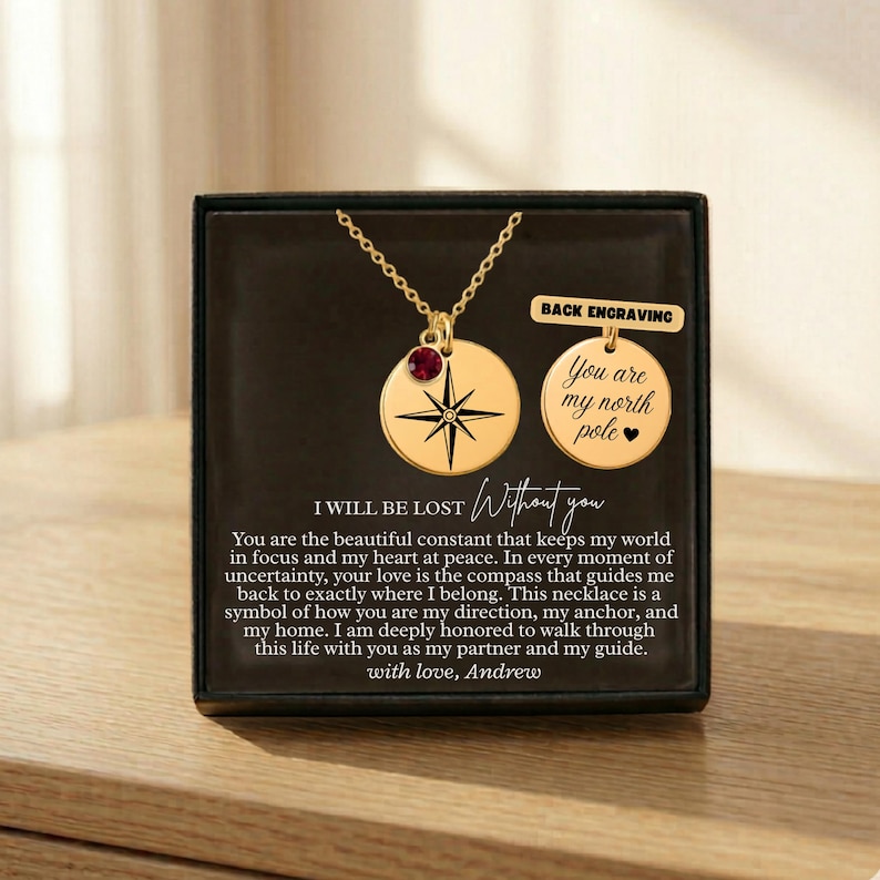 Personalized Gift for Wife, Engraved Gold Compass Necklace ...