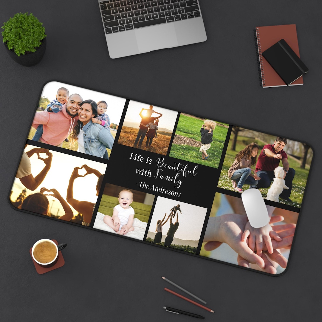 Photo Collage Desk Mat, Large Desk Mat, Personalized Desk Decorations ...
