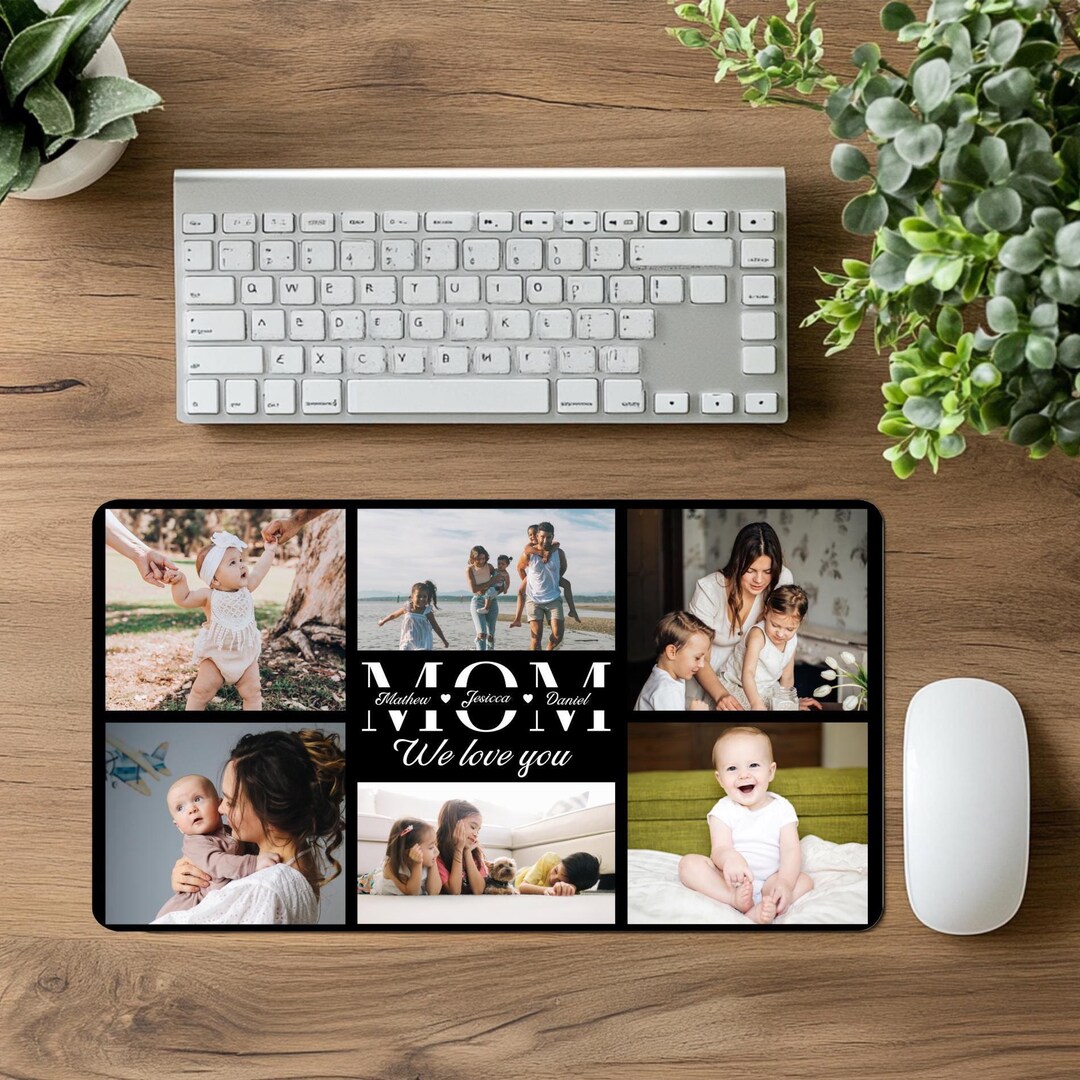 Personalized Mom Photo Collage Desk Mat With Kids Name, Large Desk Mat ...