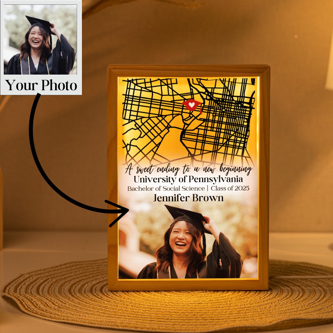 Personalized Graduation Photo Plaque: University Map Acrylic LED Light ...