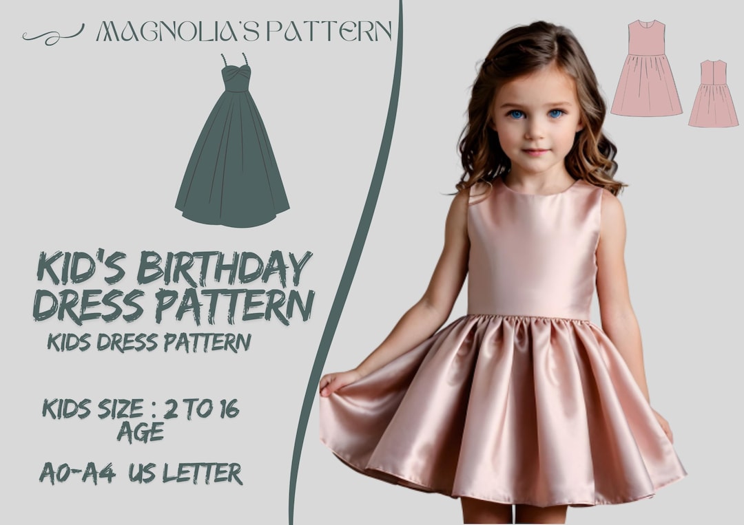 Girls Party Dress Sewing Pattern: High Waist, Sleeveless (PDF Pattern ...