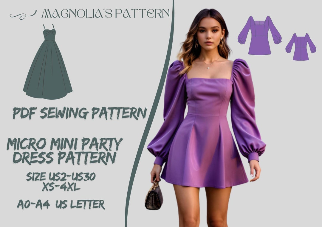 Micro Mini Party Dress Pattern, Prom Dress Pattern, Ball Gown, Mini ...