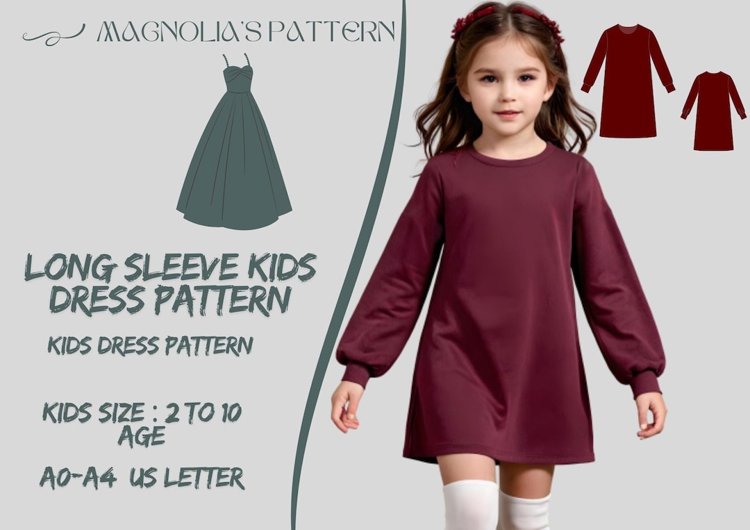 Long Sleeve Kids Dress Sewing Pattern: Sizes 2-10 (PDF Pattern) - Etsy