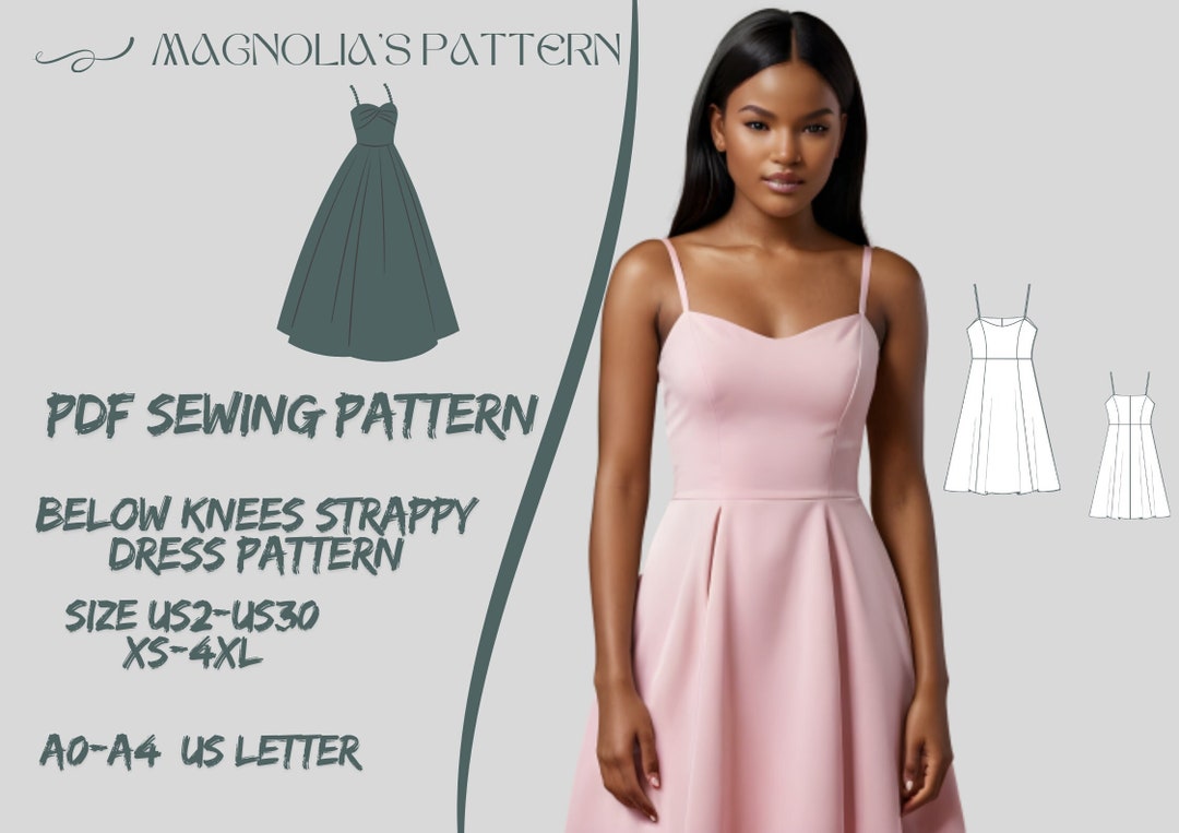 Strappy Dress Sewing Pattern, Below Knees, US 2-30 (PDF Pattern) - Etsy