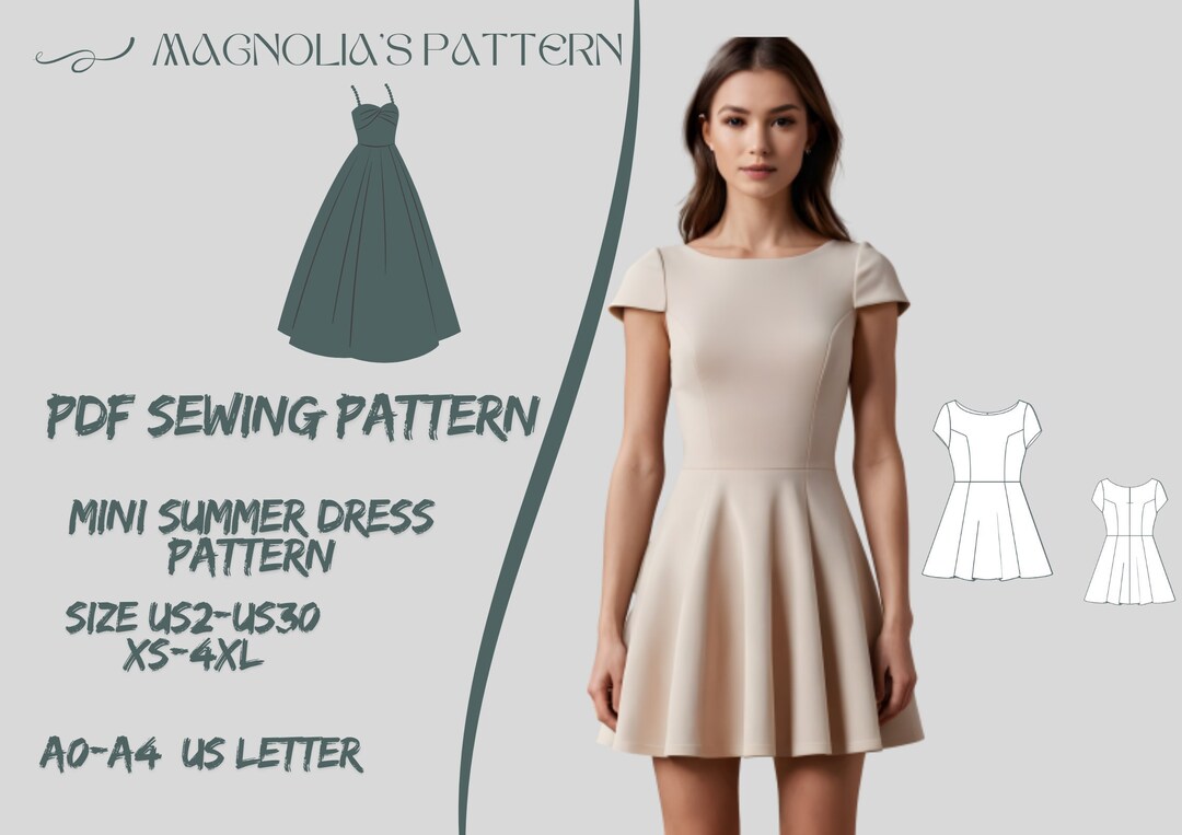 Mini Summer Dress Sewing Pattern: Office, Casual (A0 A4 US Letter ...