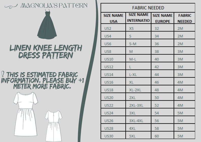 Linen Midi Dress Sewing Pattern, Summer Cottage Style (A0 A4 US Letter ...
