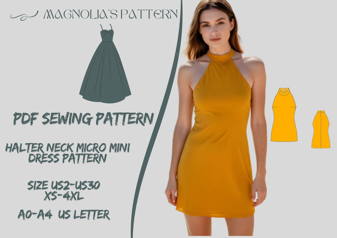 Halter Neck Micro Mini Dress Pattern, Summer Dress, Halter Dress ...