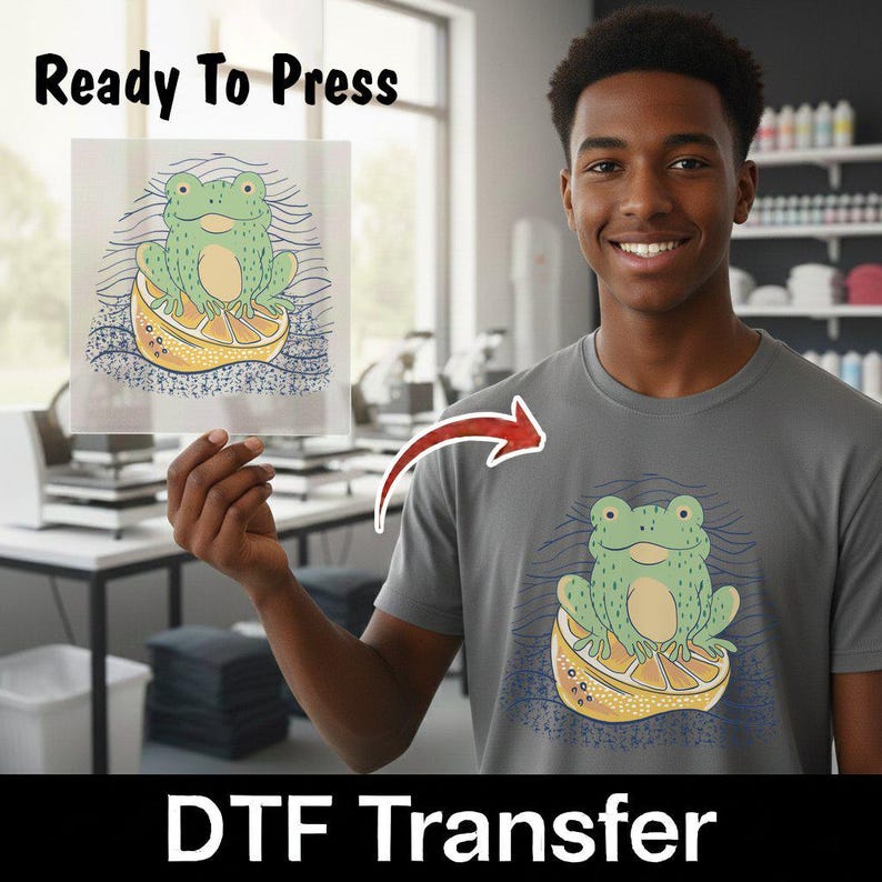 Funny Frog DTF Transfer, Lemon Theme Iron-on Decal, Cute Animal Heat ...