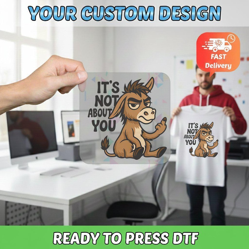 Sarcastic Donkey Iron-on Decal, Bold Cartoon Humor DTF Transfer Ready ...