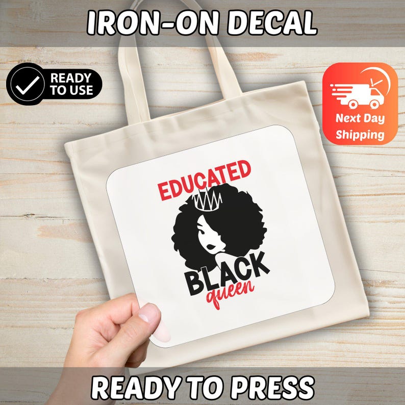 Educated Black Queen DTF, Woman's Face Silhouette Heat Transfer ...