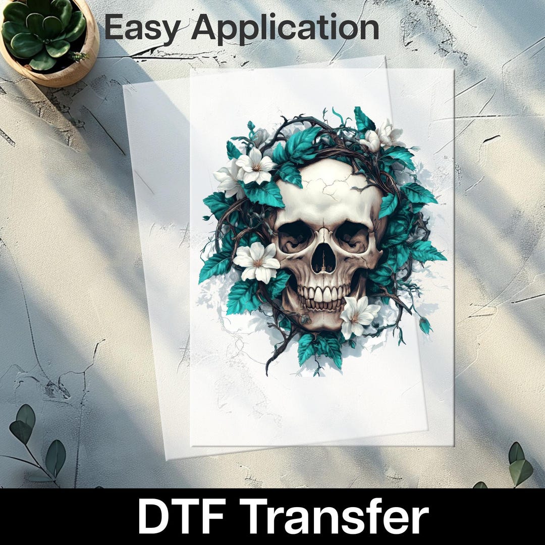 Gothic Skull & Floral DTF Transfer Ready to Press for Day of the Dead ...
