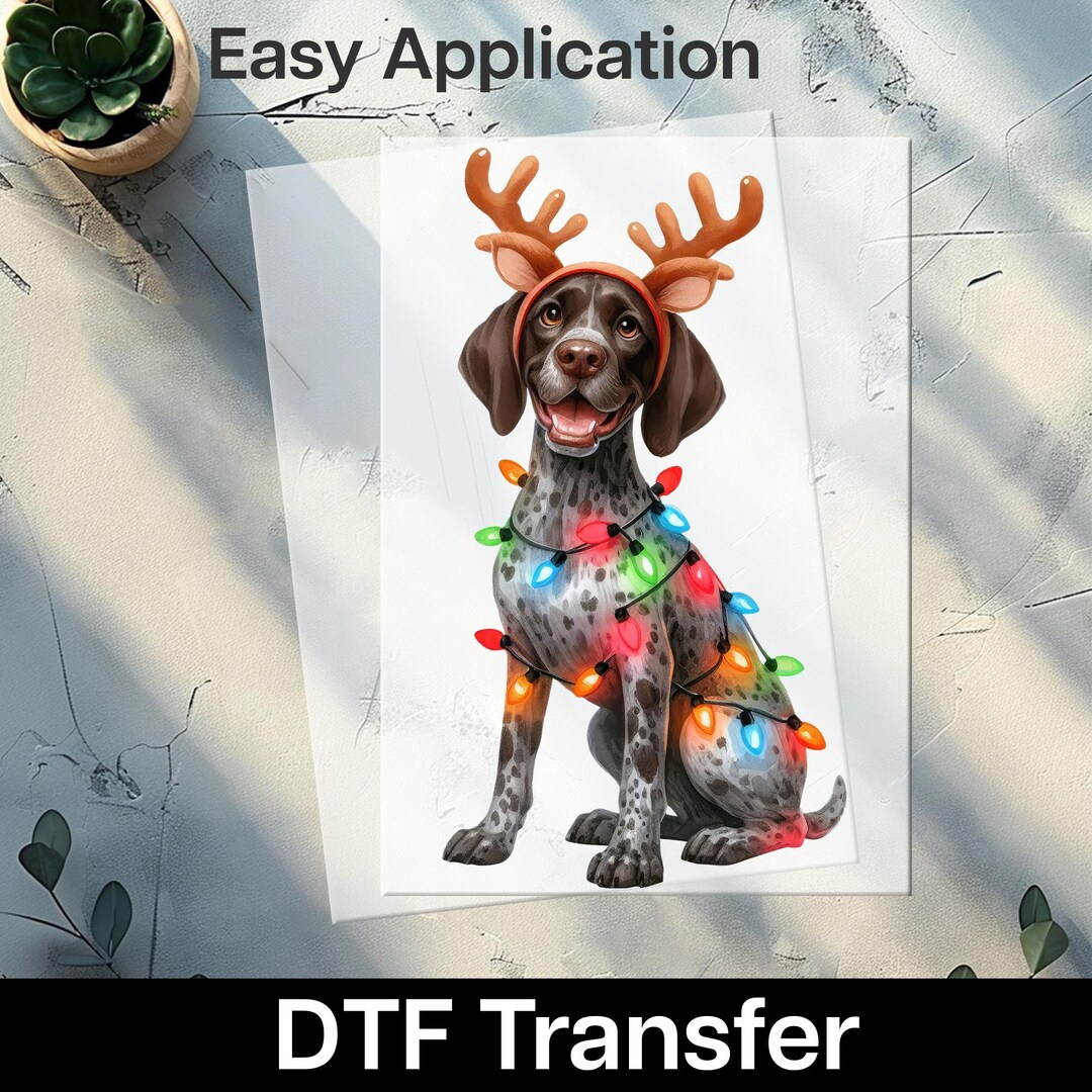 Cute Christmas Dog With Reindeer Antlers Iron-on DTF Transfer for Pet ...
