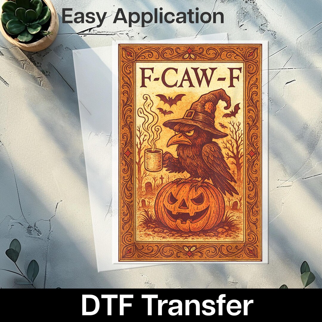 Grumpy Crow Halloween DTF Transfer - Funny Witch Pumpkin Design for ...