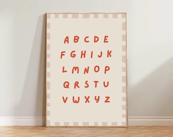 Alphabet Print (golden Yellow & Pink), Abcs, Playroom Printable Wall ...