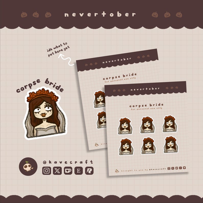 Printable Digital Sticker Sheet Horror Films Corpse Bride Nevertober ...