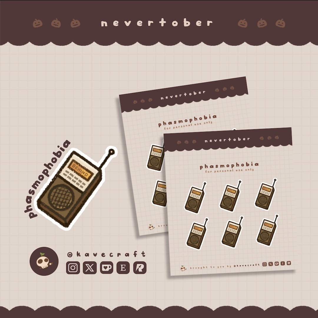 Printable Digital Sticker Sheet Horror Games Phasmophobia Nevertober ...