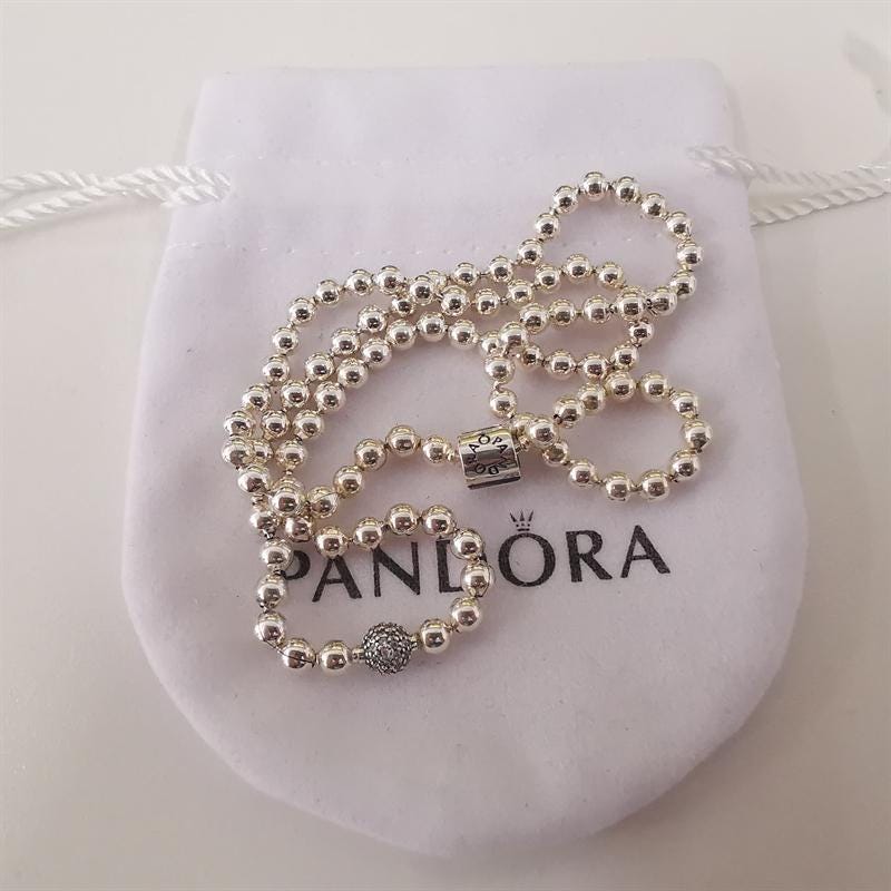 Pandora 45cm Beads and Pave Necklace hallmark S925 Ale brand New Etsy