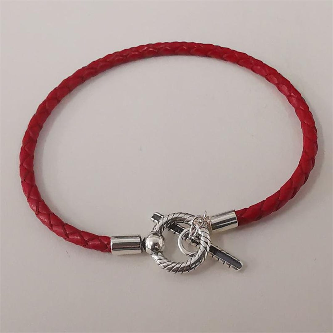 Pandora S925 Silver Moments T-buckle Red Woven Leather Bracelet - Etsy