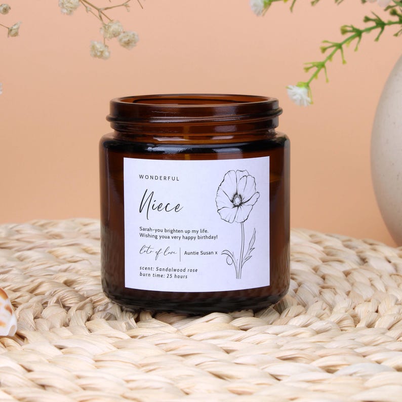 Personalised Niece Birthday Candle: Floral Soy Wax Jar - Etsy