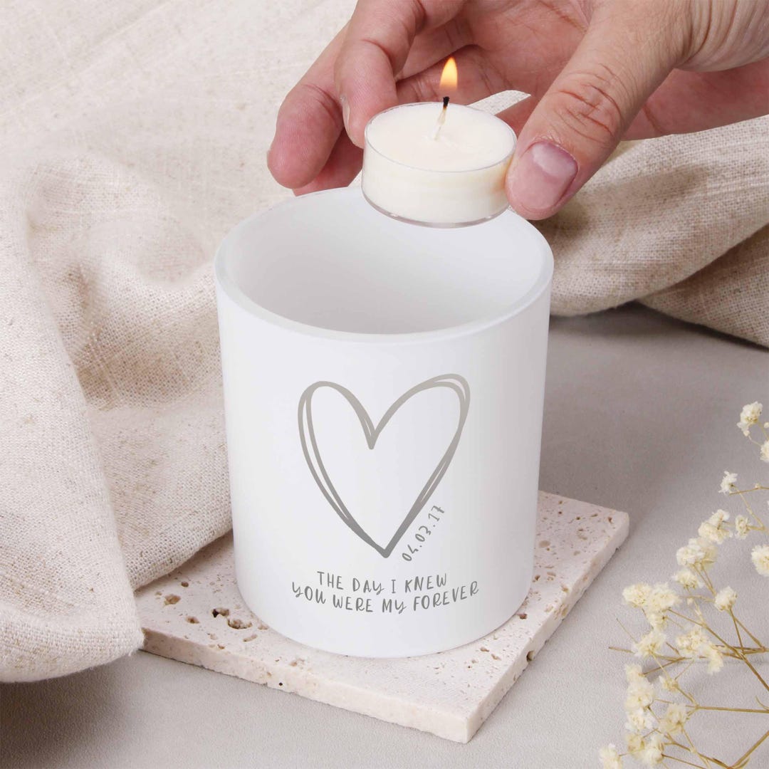 Personalised Love Heart Tea Light Holder: Engraved Gift Set, Soy Tea ...
