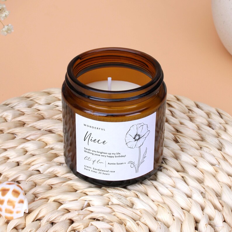 Personalised Niece Birthday Candle: Floral Soy Wax Jar - Etsy