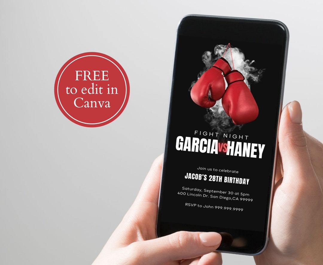 Editable Boxing Invite, Digital Invite, Text Invitation, Fight Night ...