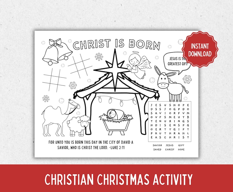Christian Christmas Activity Sheet, Instant Download, Pdf Download ...