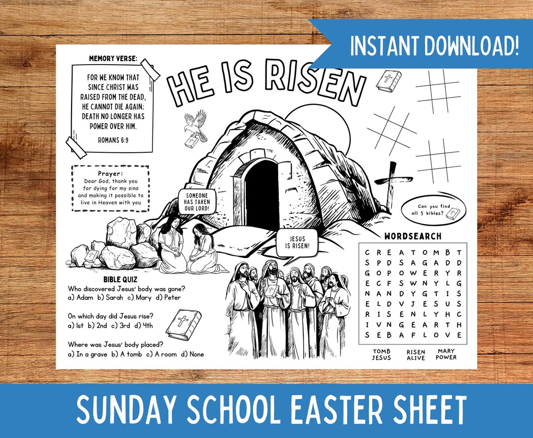 Easter Activity Sheet, Sunday School Activity Sheet, Instant Download ...