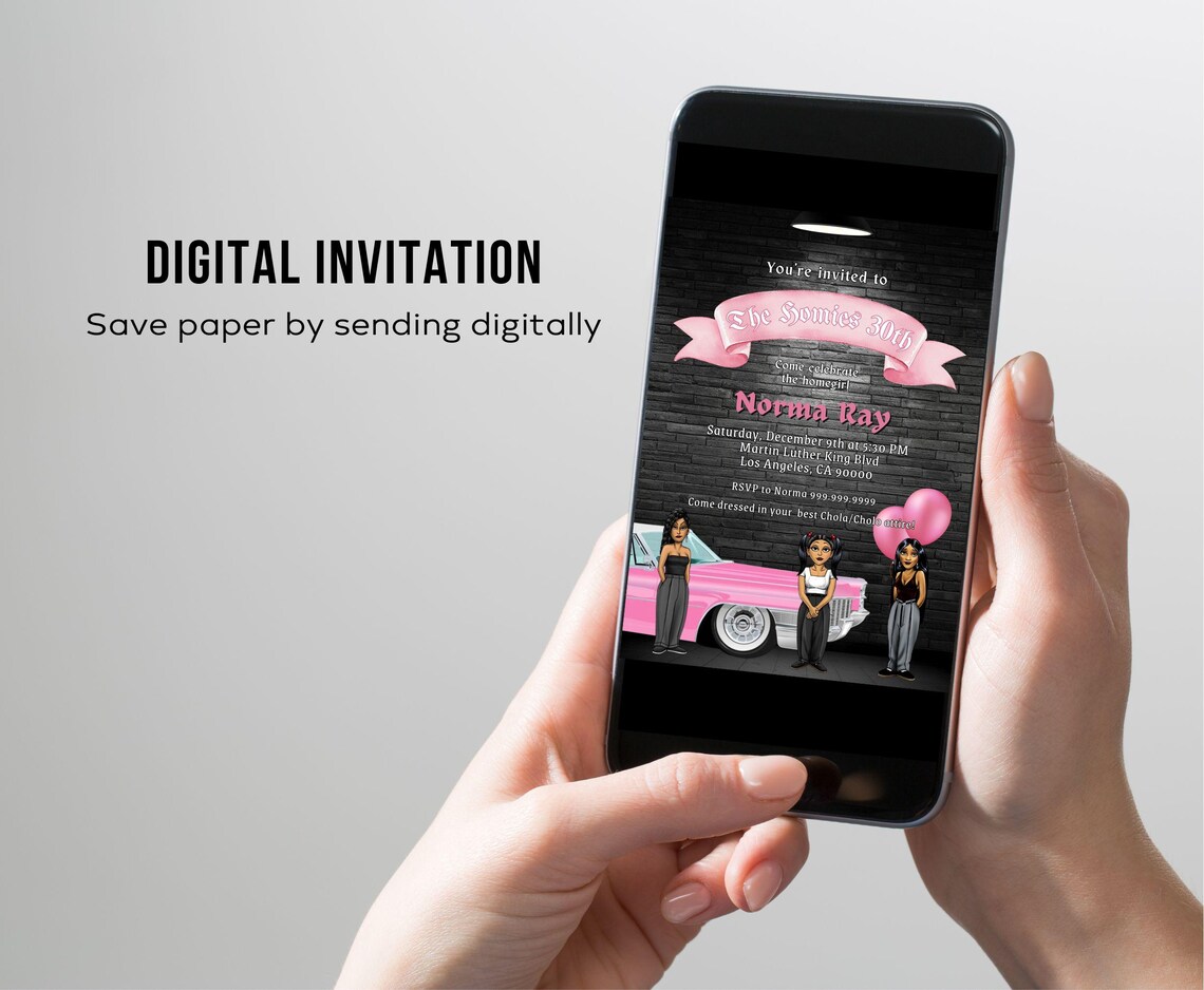 Custom Pink Chola Invite, Digital Download, Chola and Cholo Party Theme ...