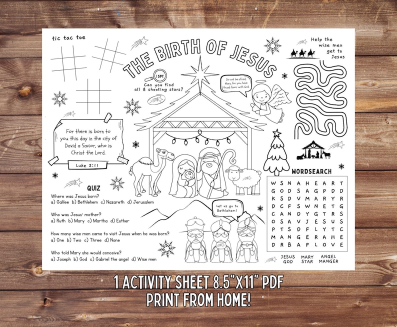 Christian Christmas Activity Sheet, Instant Download, Pdf Download ...